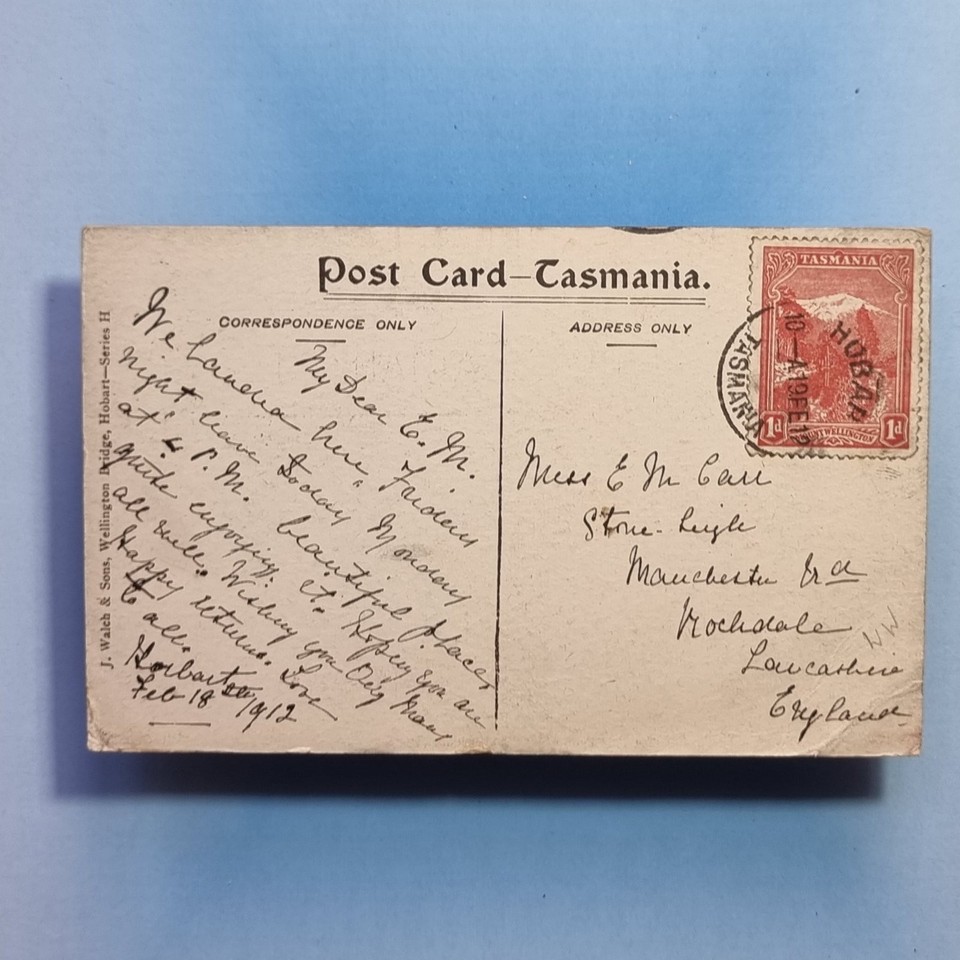Hobart Tasmania Stamp Postcard 1912 Huon Road The Bend (J.Walch ...