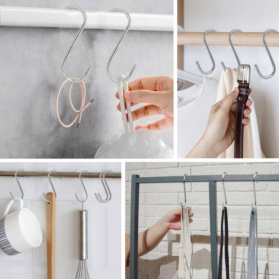50x Heavy Duty Stainless Steel S Hooks S-Shaped Hanging Utility Hangers ...