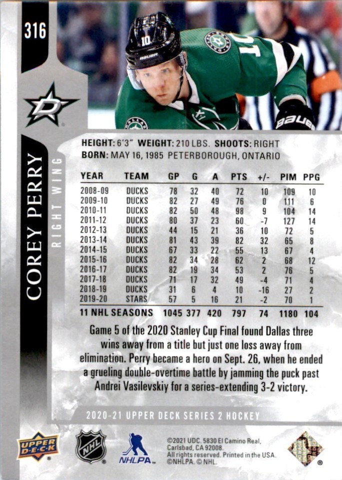 2020-21 Upper Deck Corey Perry Dallas Stars #316 Hockey Card | eBay