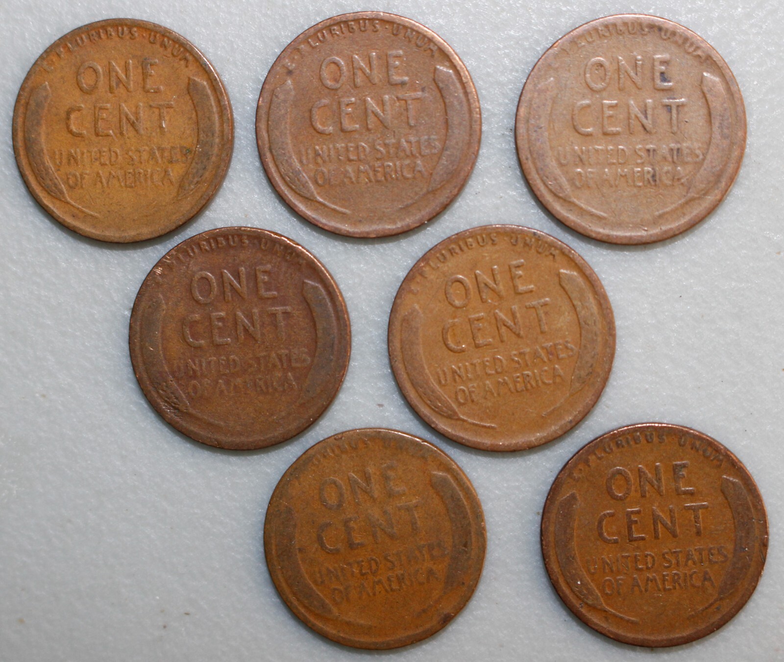 1912 Lincoln Wheat Cent Coins 7 US Pennies Circulated Seven Coin 1c Lot ...