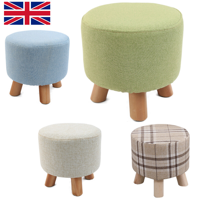Round Wooden Footstool Footrest Pouffe Foot Stool Padded Ottoman Seat ...