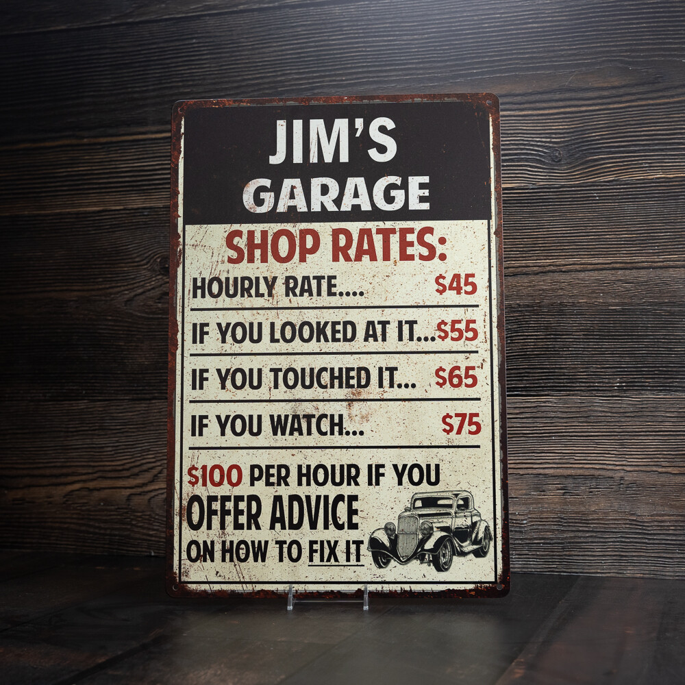 Personalized Garage Shop Rates Sign Man Cave Décor Gift Automotive ...