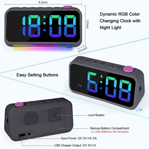 Digital Alarm ClockLED Colorful Small Desk Clocks with RGB Night ...