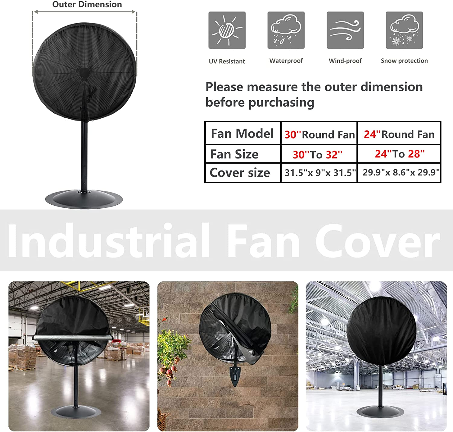 Industrial Fan Cover, Waterproof Outdoor Fan Covers, Compatible for 30 ...