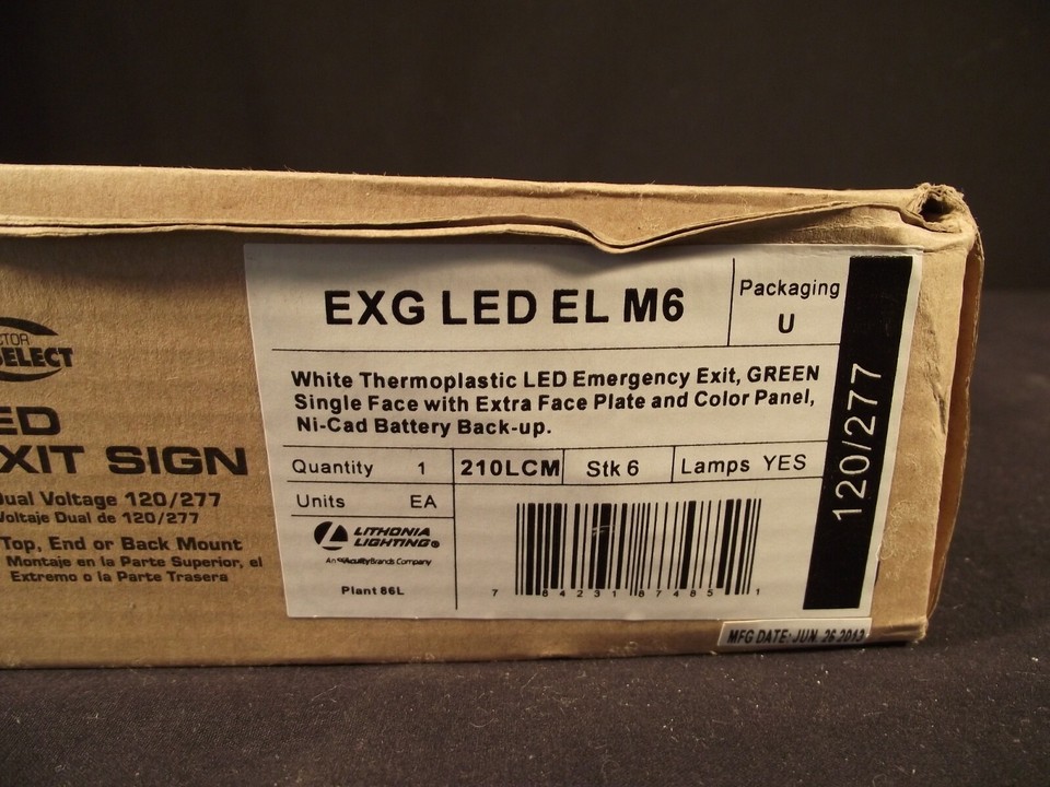 Lithonia EXG LED EL M6 Green Thermoplastic LED Emergency Exit Sign 120 ...