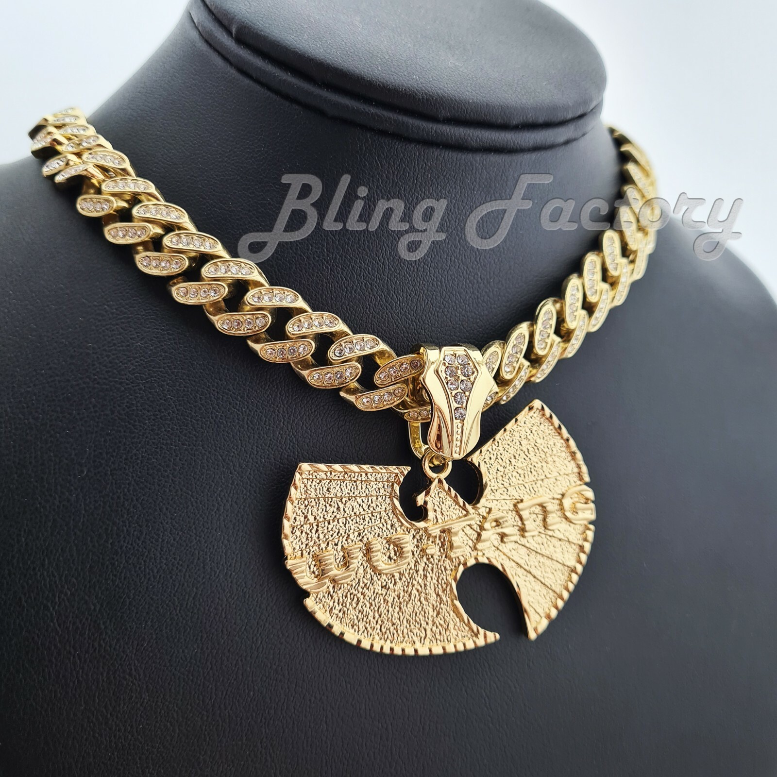 Hip Hop Wu Tang Pendant & 16" 18" 20" 24" Full Iced Cuban Chain Bling ...