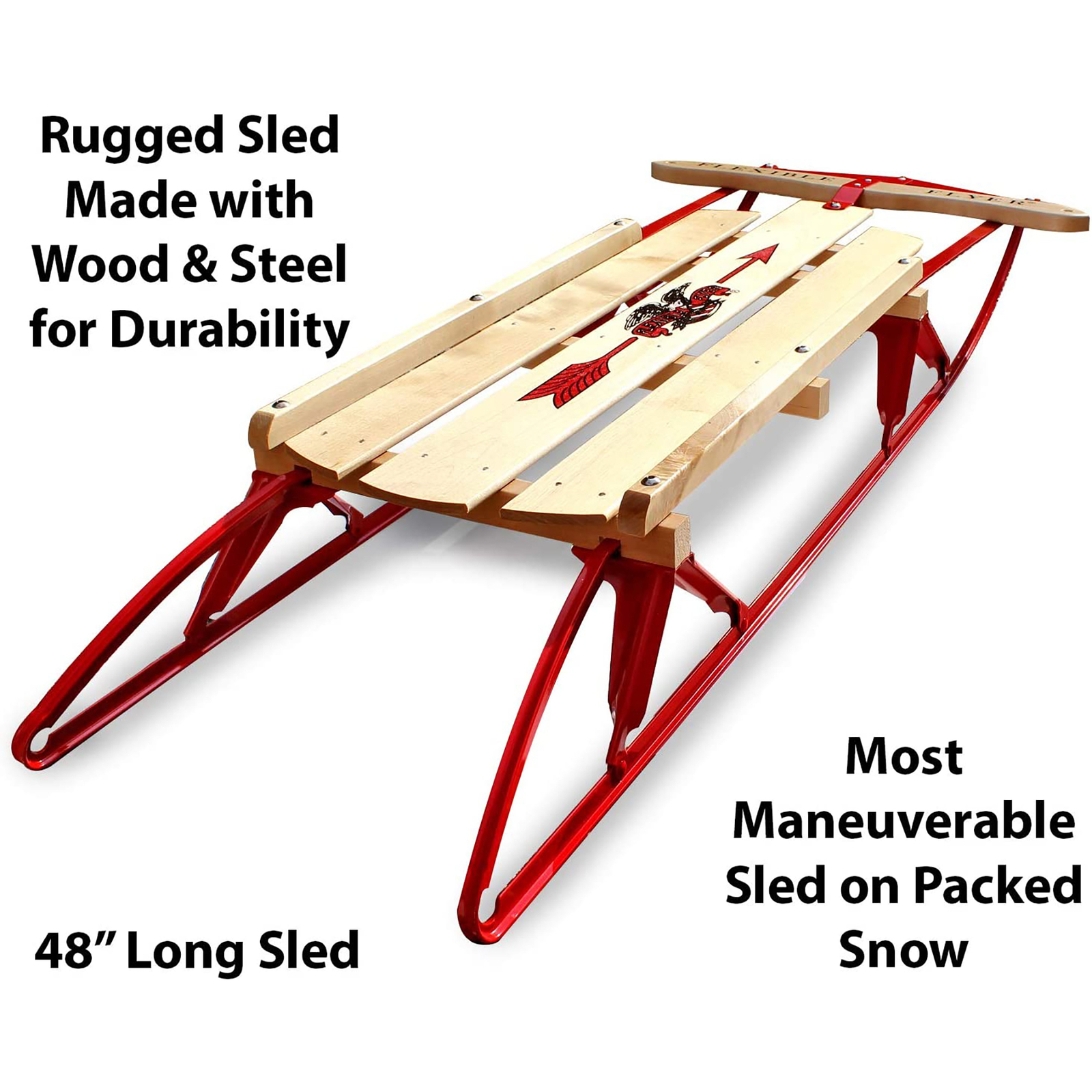 Paricon Flexible Flyer Metal Runner Steel & Wood Snow Slider Sled, 48 ...