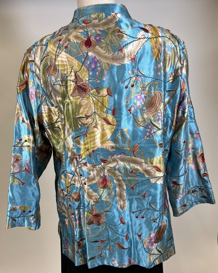 Stunning Citron Silk Satin Embroidered Jacket Tuquoise/Multi XL | eBay