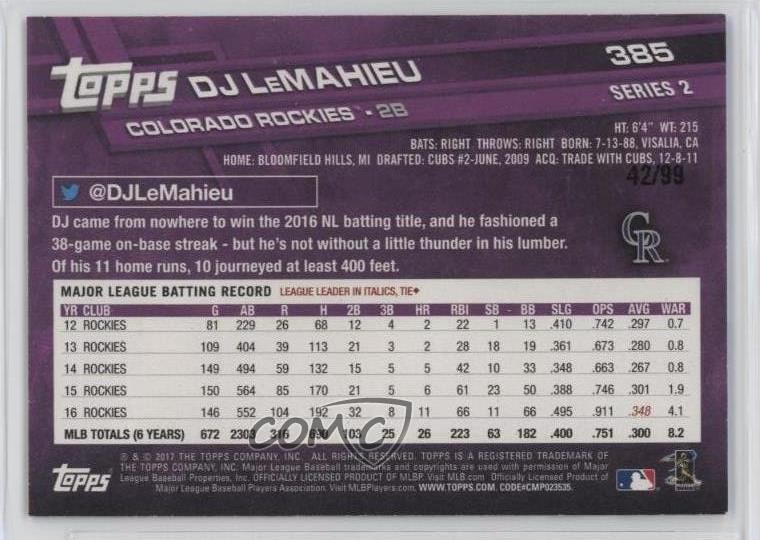 2017 Topps Vintage Stock /99 DJ LeMahieu #385 | eBay
