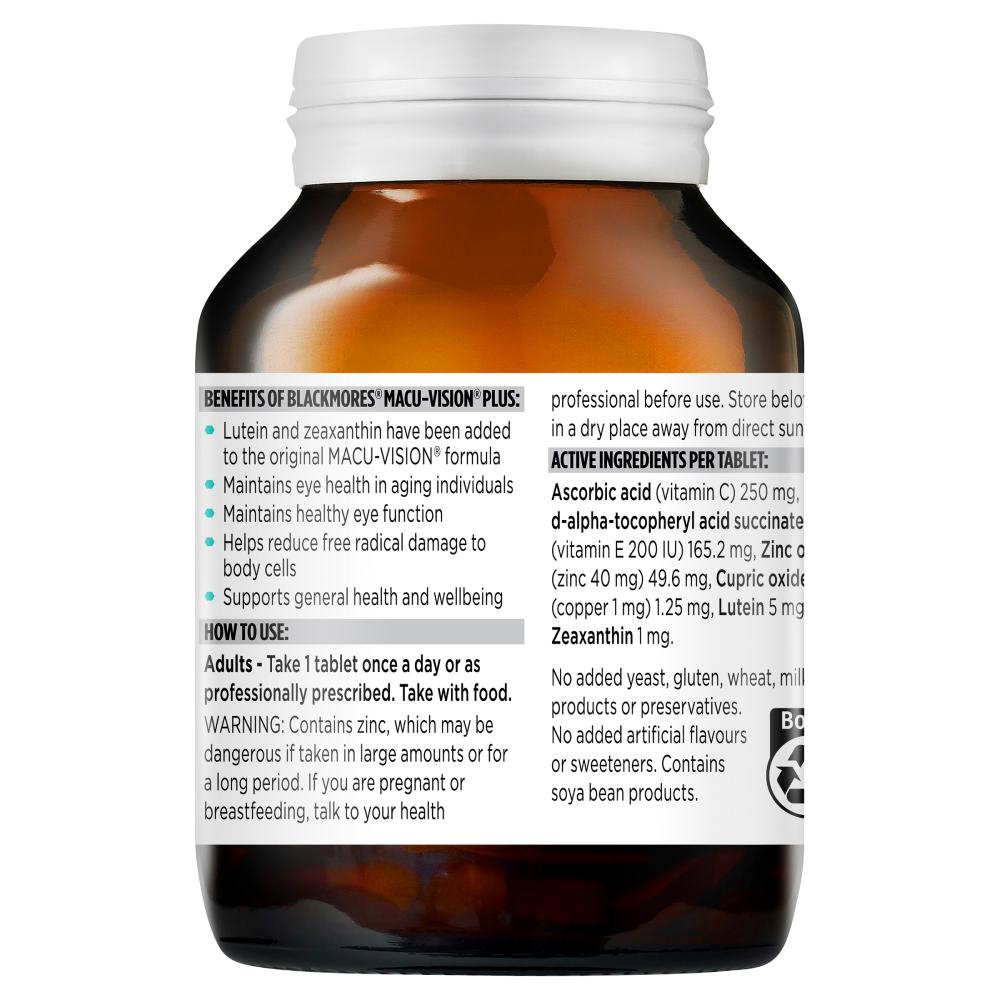 Blackmores Macu-Vision Plus 120 Tablets Macula Eye Health Lutein ...