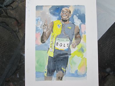 BOLT, Usain / Watercolor Print / 9" x 12" / Mimi Davis, Artist | eBay