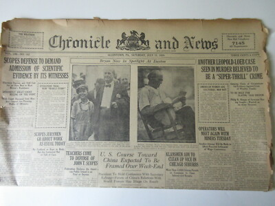 CHRONICLE and NEWS July 11, 1925 newspaper William Jennings Bryan KKK ...