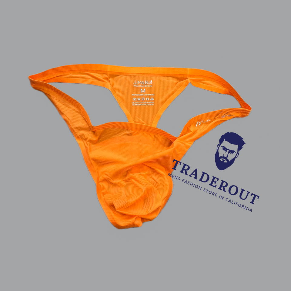 JJ Malibu men orange flawless feel seamless mesh cutout Thong underwear ...