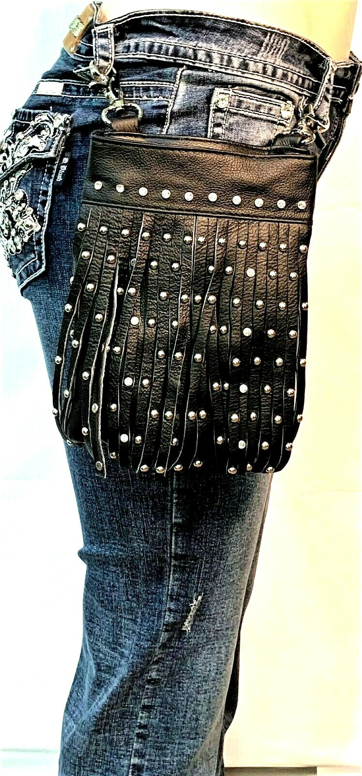 WOMEN'S LEATHER MOTORCYCLE BIKER CLIP ON WAIST HIP BELT POUCH SHOULDER ...