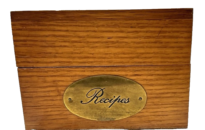 Vintage Recipe Box Wooden Brass Recipe Plate Hinged Divider Included ...
