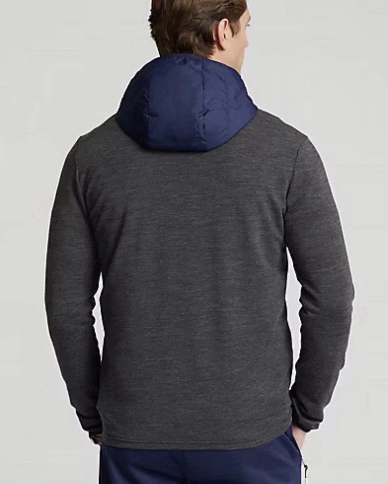 New RLX Ralph Lauren CoolWool Hybrid Jacket Hooded Grey Navy Men’s ...