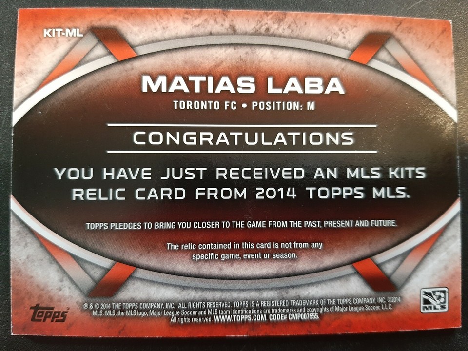 MATIAS LABA 2014 Topps MLS Kits Game Used PATCH Soccer RELIC Card ...