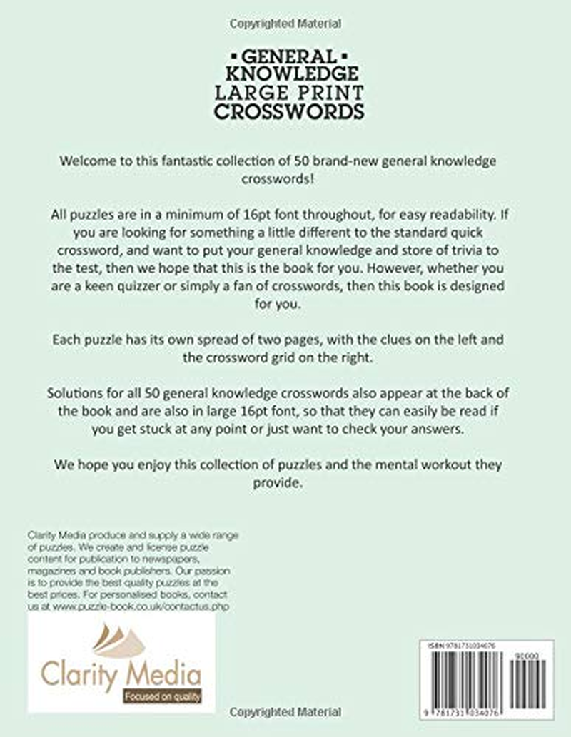Large Print General Knowledge Crosswords: 50 Easy-To-Read General ...