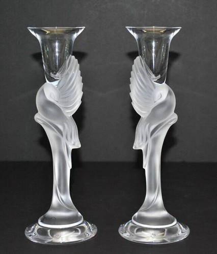 Frosted Snow Dove Crystal Candlesticks Signed Igor Carl Faberge (France ...