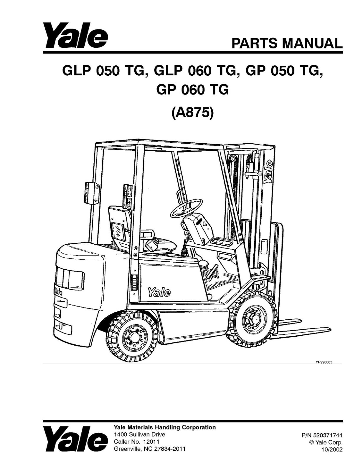 Parts Manual Fits Yale Forklift GLP050TG, GLP060TG, GP050TG, GP060TG ...