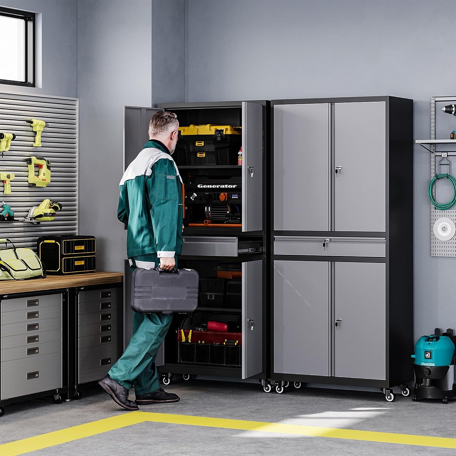 72" Metal Storage Cabinet Garage Tool Storage Cabinets w/pegboard ...