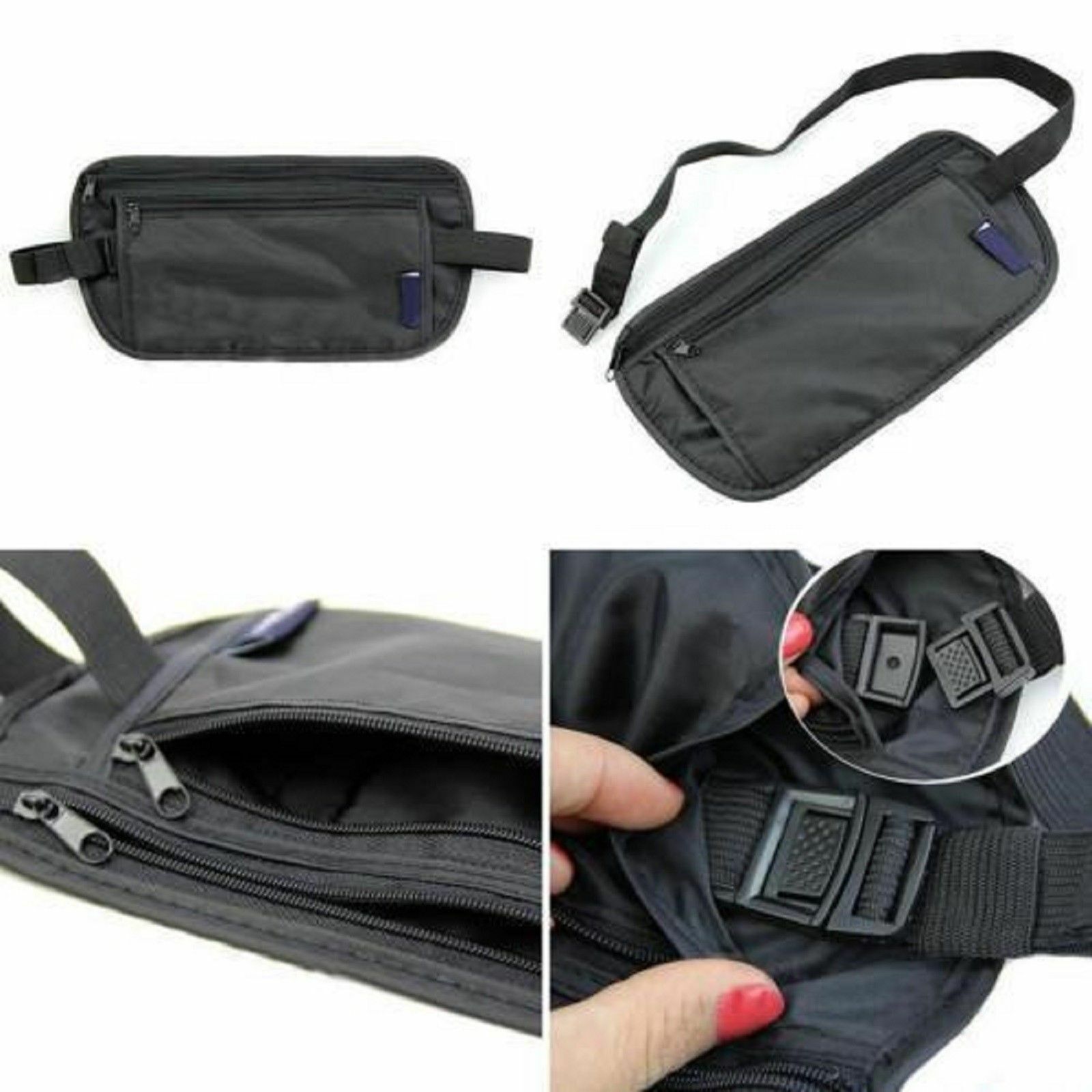 Discreet Money Travel Waist Belt Zipped Passport Wallet Pouch Bum Bag ...