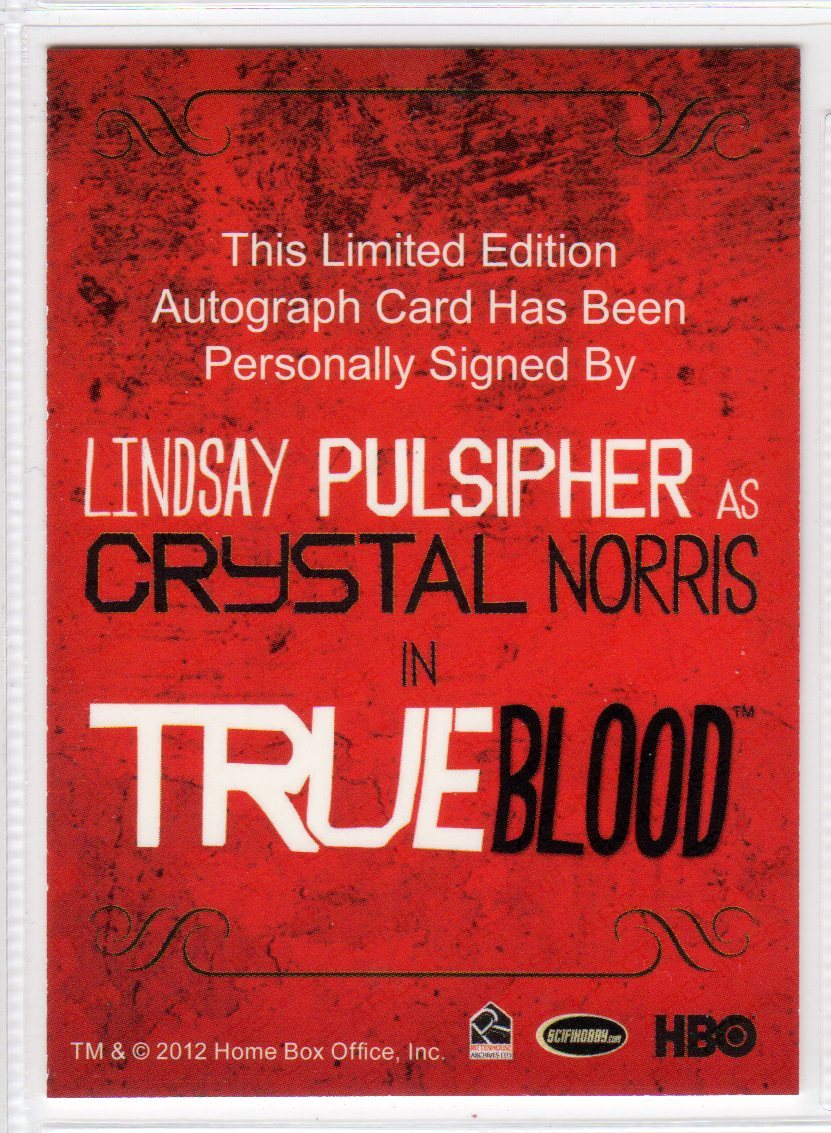 True Blood Premiere Edition Autograph Card Lindsay Pulsipher/Crystal ...