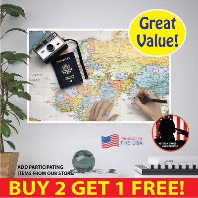 Travel Map US Passport POSTER MULTI. FORMATS PAPER CANVAS VINYL ...