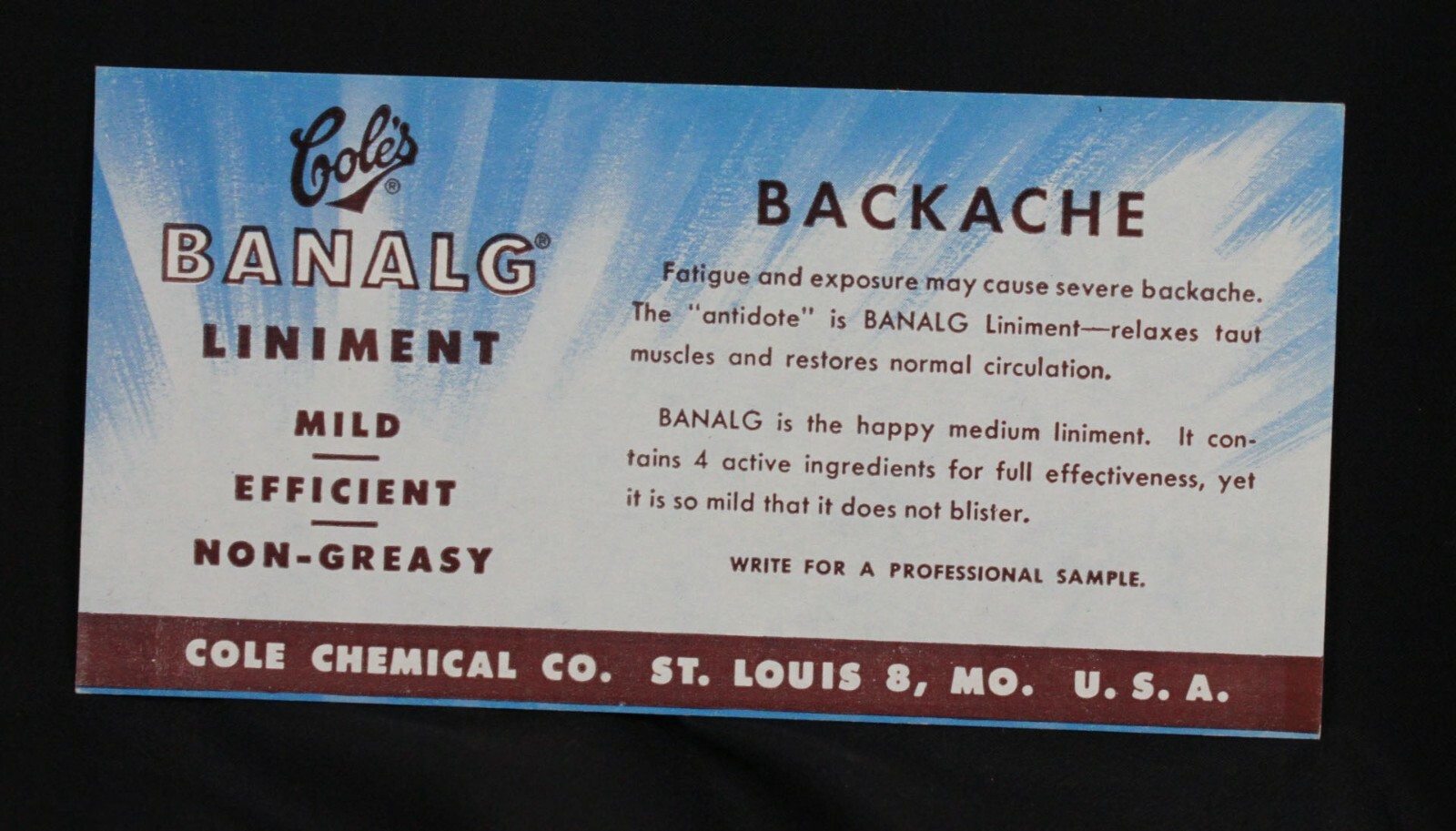 Vtg Cole Chemical Co Ink Blotter Banalg Liniment Medicine St Louis MO ...
