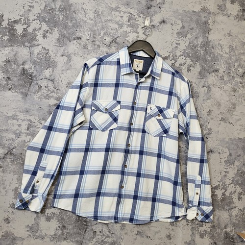 PG Field Check Flannel Shirt Mens Large Heavy Pocket White Blue ...