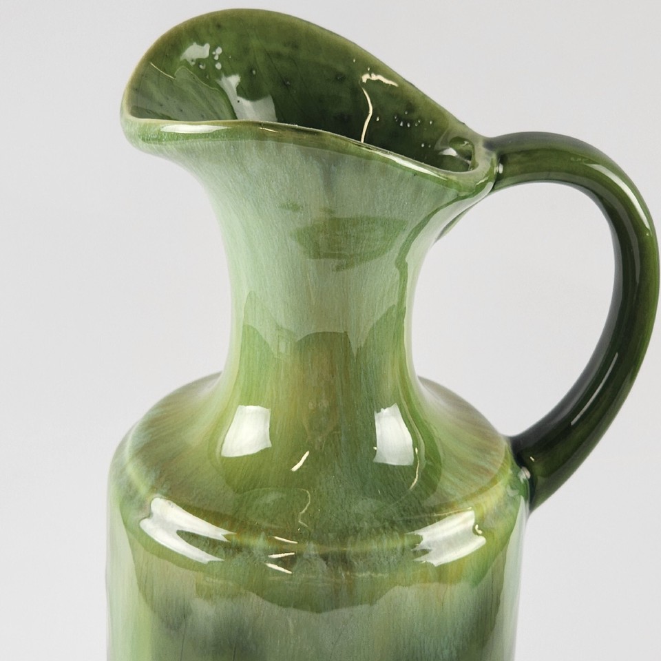 MCM Royal Haeger 12" Tall Pitcher Drip Glaze Green and Yellow Gold w ...