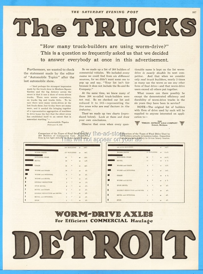 1919 Timken Detroit Axle Co Vintage Print Ad Commercial Truck Worm ...