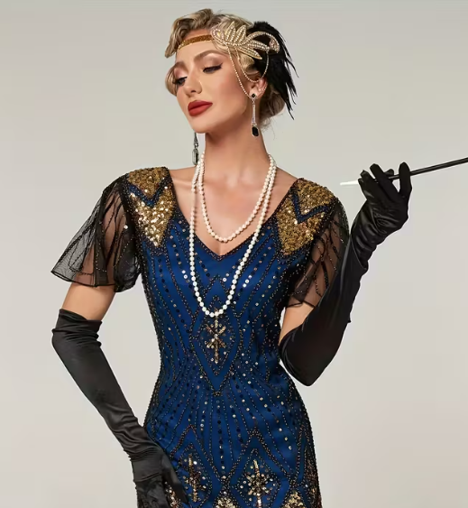 FLAPPER 1920s DRESS-Vintage Style Blue 1920s Flappe Dress - Sequined ...