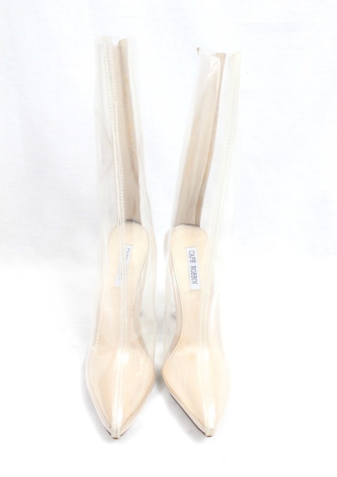 Pointy Toe Block Chunky Clear Perspex Lucite Heel Ankle Boot Bootie ...