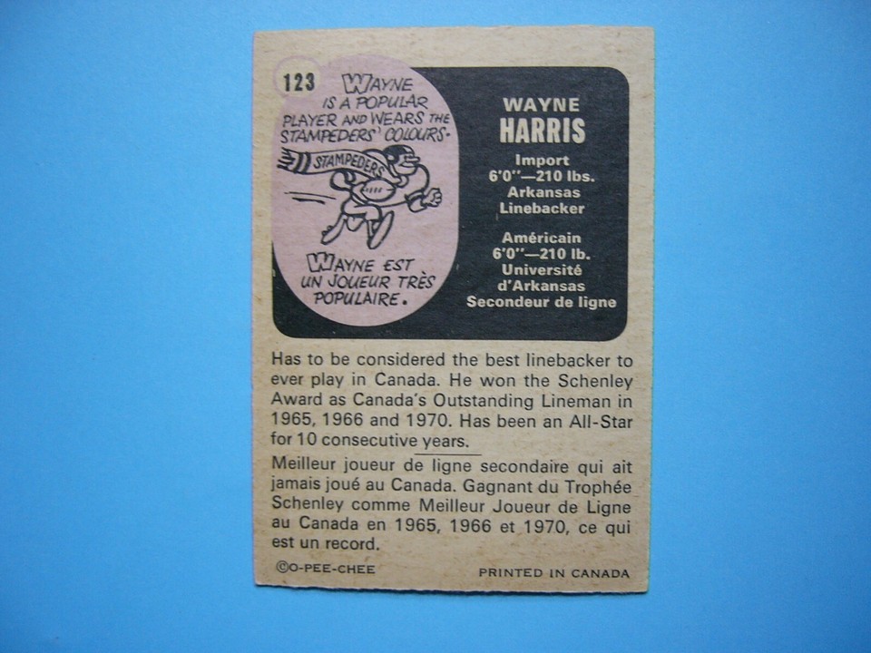 1971 O-PEE-CHEE CFL FOOTBALL CARD #123 WAYNE HARRIS EX/NM NM SHARP+ '71 ...