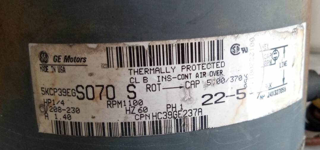 GE 5KCP39EGS070S Carrier HC39GE237A Condenser Motor 1100RPM 1/4HP 4B=27 ...