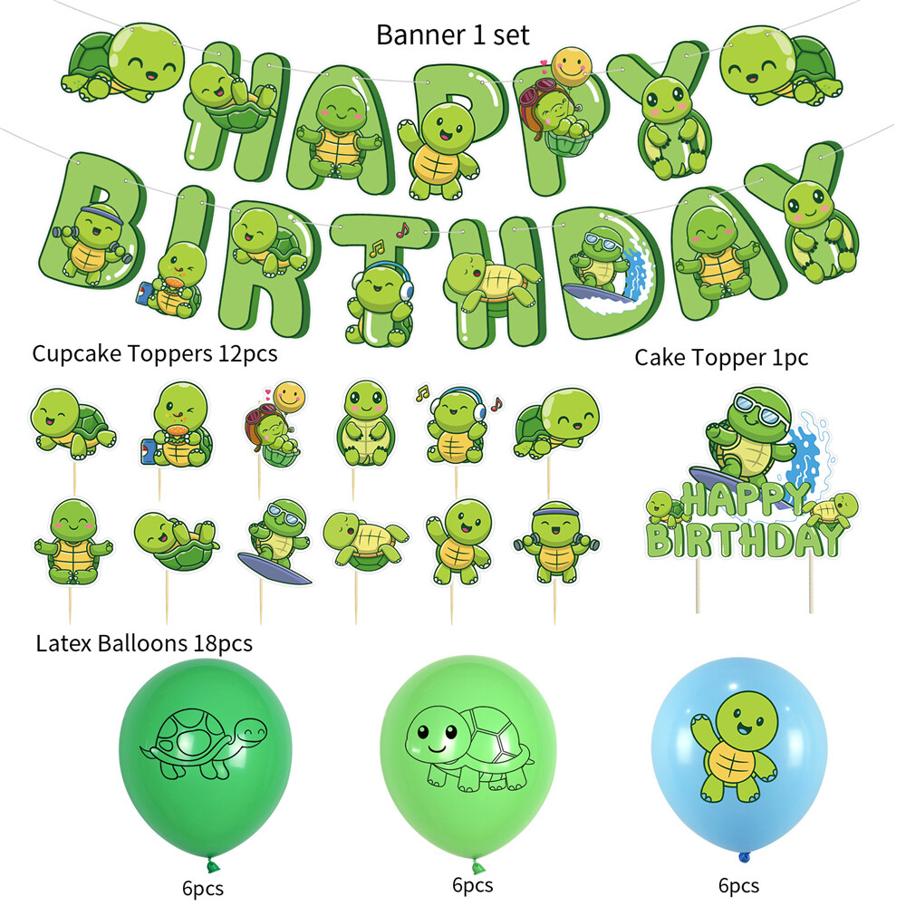Turtle Birthday Party Decorations Banner Tortoise Balloons Decor For ...