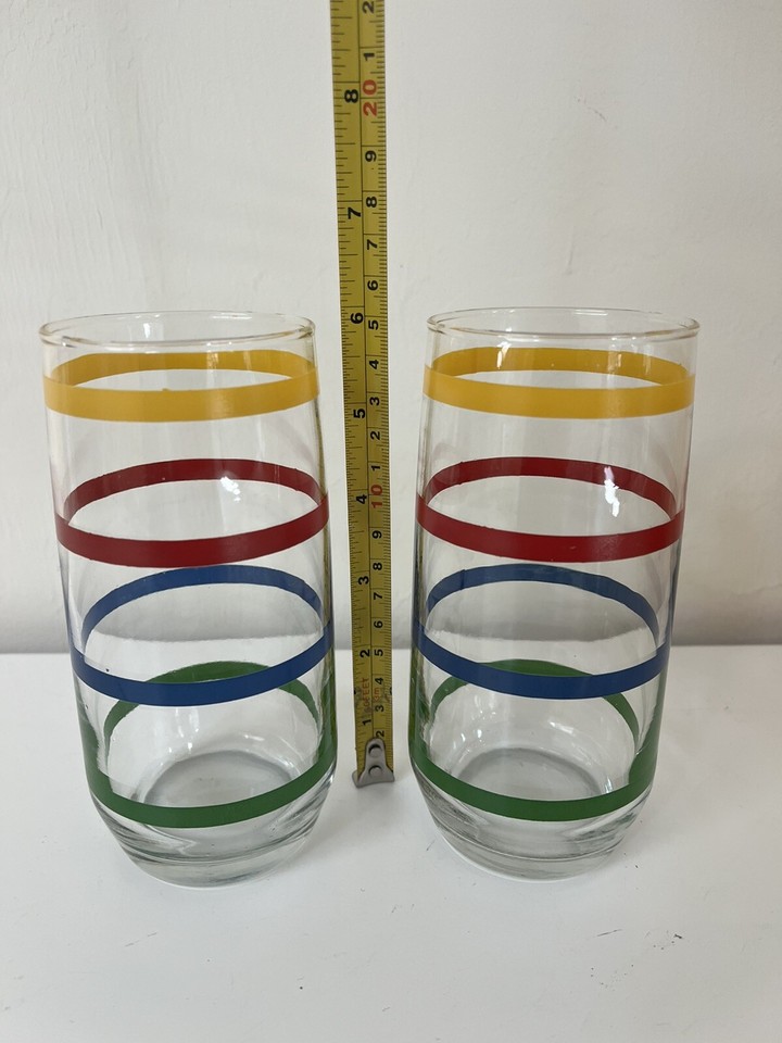 2 Anchor Hocking - Spirit -Fiesta Stripes Retro Mod Glass Tumblers 16 ...