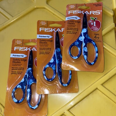 3 FISKARS SCHOOL SCISSORS SPACE / PLANET THEME Pointed Tip, Safety Edge ...