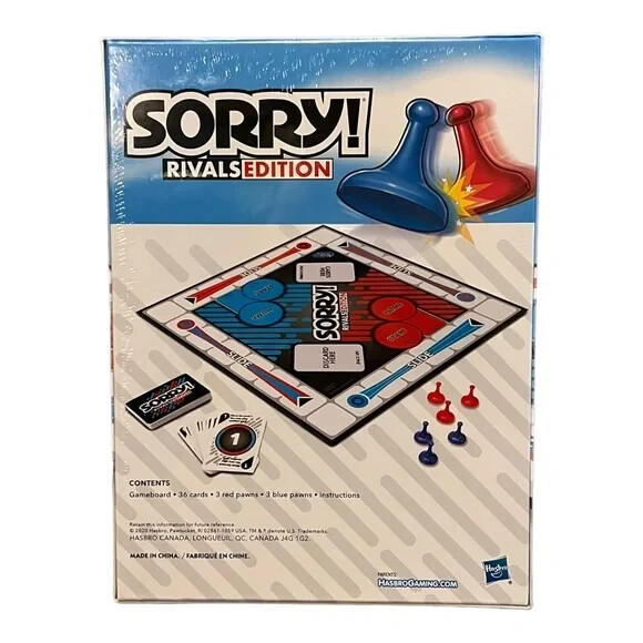 Hasbro Sorry! Special Rivals Edition Board Game 2 Players New Sealed ...