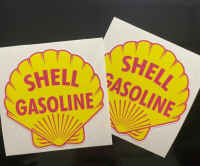 Pair SHELL GASOLINE vinyl cut sticker decal 3" X2 Gas petroliana Hotrod ...