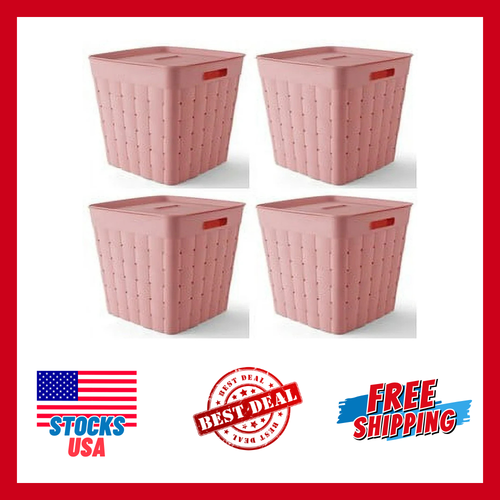 Large Wide Weave Stacking Storage Bins Pink Plastic Organizer 4 Pack | eBay