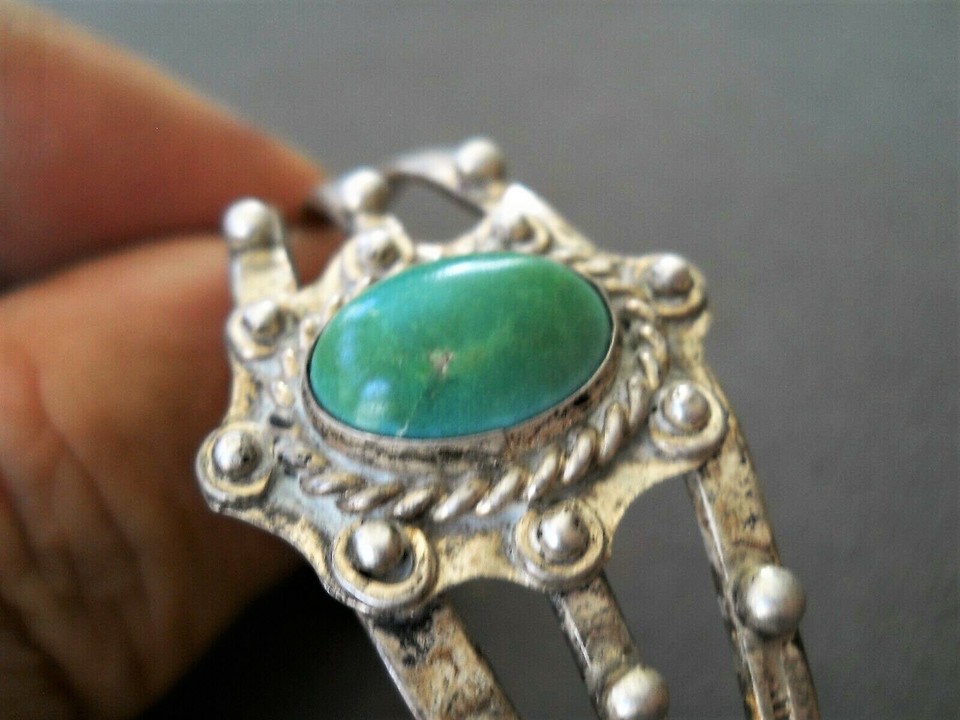 Harvey Era Native American Green Turquoise Sterling Silver Stamps Cuff ...