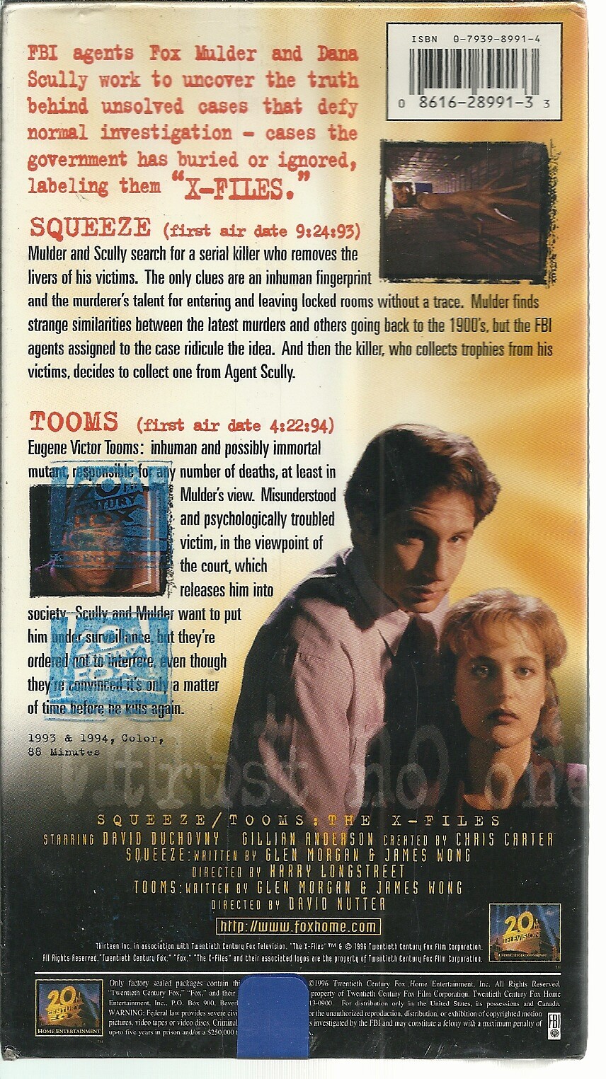 The X-Files - Squeeze/Tooms (VHS, 1996) NEW FACTORY SEALED NOS NIP 2 ...