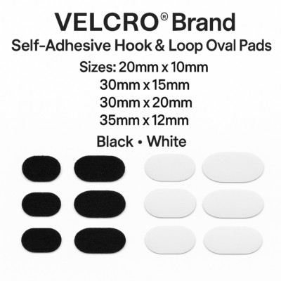 VELCRO® Oval Sticky Pads – 4 Sizes – Black or White – Hook, Loop or Both | eBay UK