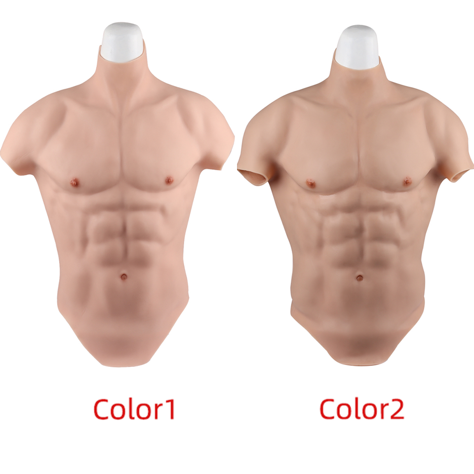 US Stock Breastplate Silicone Male Fake Chest Muscle Bodysuit Cosplay ...