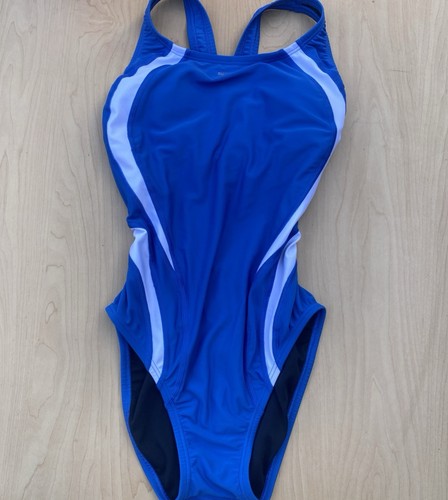SPEEDO Women's Racing One Piece Swimsuit Swim Suit Blue White Hydro Bra ...