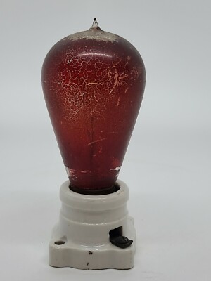 Antique Working Edison Early Filament Red Glass Tipped Light Bulb with ...