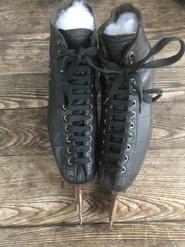 Antique Vintage CCM Ice Skates Leather Boots Speed Skating Copper Stand ...