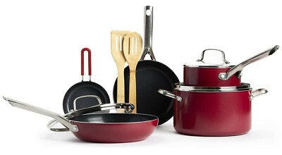 Red Volcano Textured Healthy Ceramic Nonstick Cookware Pots and Pans 10 ...